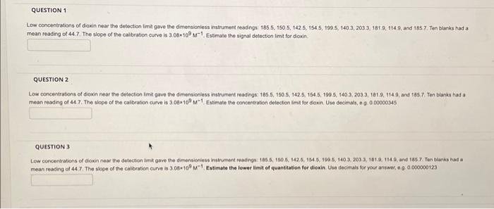 Solved 1) Estimate the signal detection limit for dioxion2) | Chegg.com