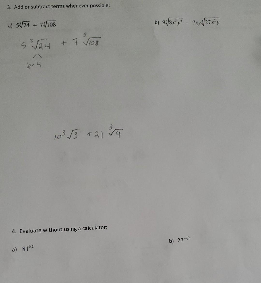 Solved 3. Add or subtract terms whenever possible: | Chegg.com