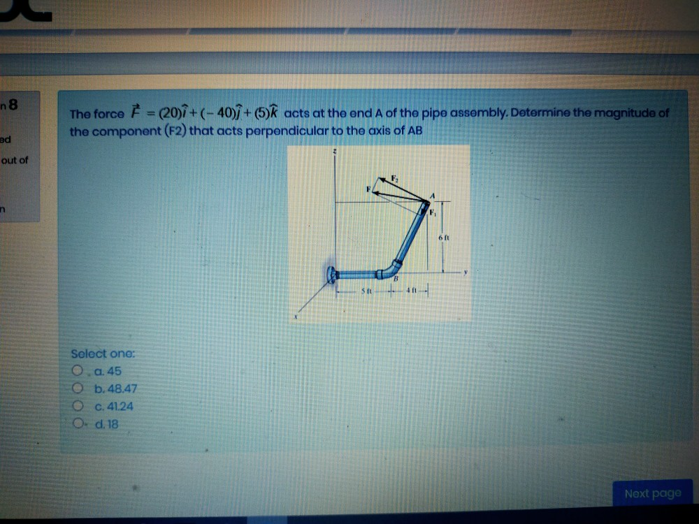Solved n8 The force # = (20)2+(-40)î+(5)k acts at the end A | Chegg.com