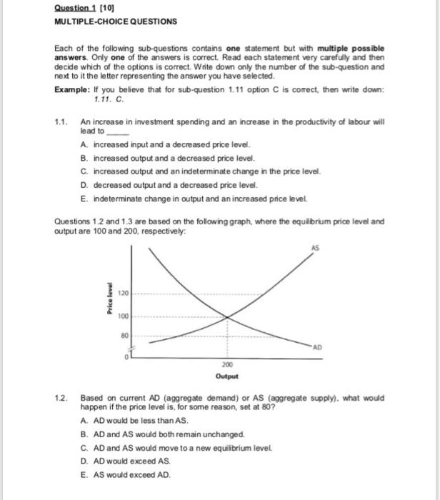 Question 1 [10] MULTIPLE-CHOICE QUESTIONS Each of the | Chegg.com