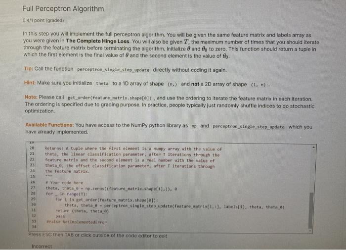 Full Pegasos Algorithm pontander Finally you will | Chegg.com