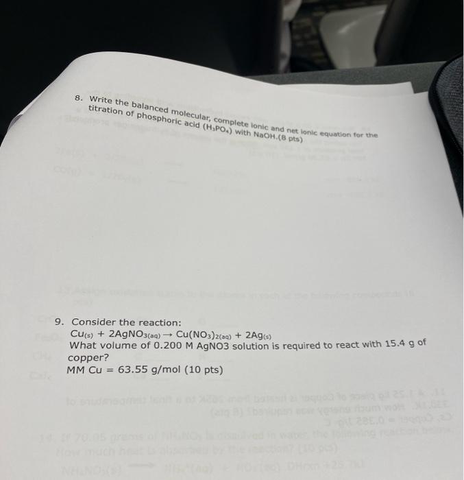 Solved 8. Write the balanced molecular, complete ionic and | Chegg.com
