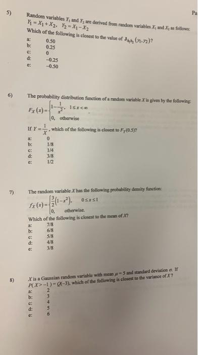 Solved Random variables Y1 and Y2 are derived from nondom | Chegg.com