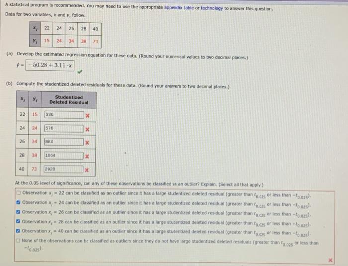 Solved A statistical program is recommended. You may need to | Chegg.com