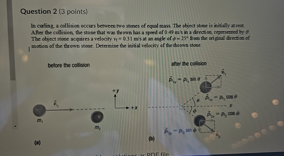 Solved Question 2 (3 ﻿points)In curling, a collision occurs | Chegg.com