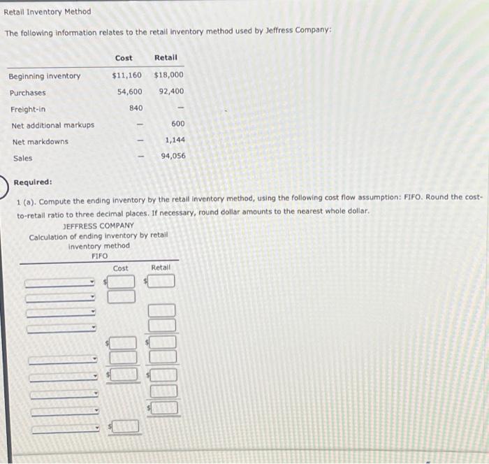 Solved Retail Inventory Method The following information | Chegg.com