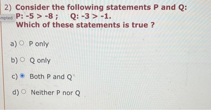 Solved 2) Consider the following statements P and Q : P: | Chegg.com
