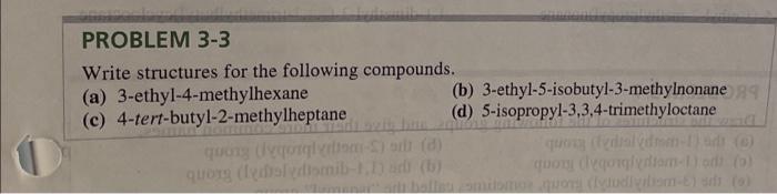 Solved PROBLEM 3-3 Write structures for the following | Chegg.com