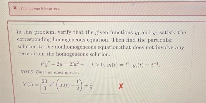 Solved In this problem, verify that the given functions y1 | Chegg.com