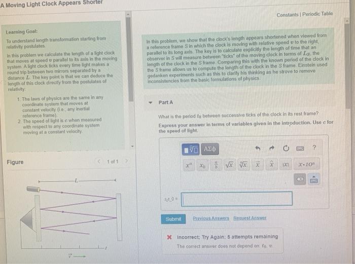Solved A Moving Light Clock Appears Shorter Constants | Chegg.com