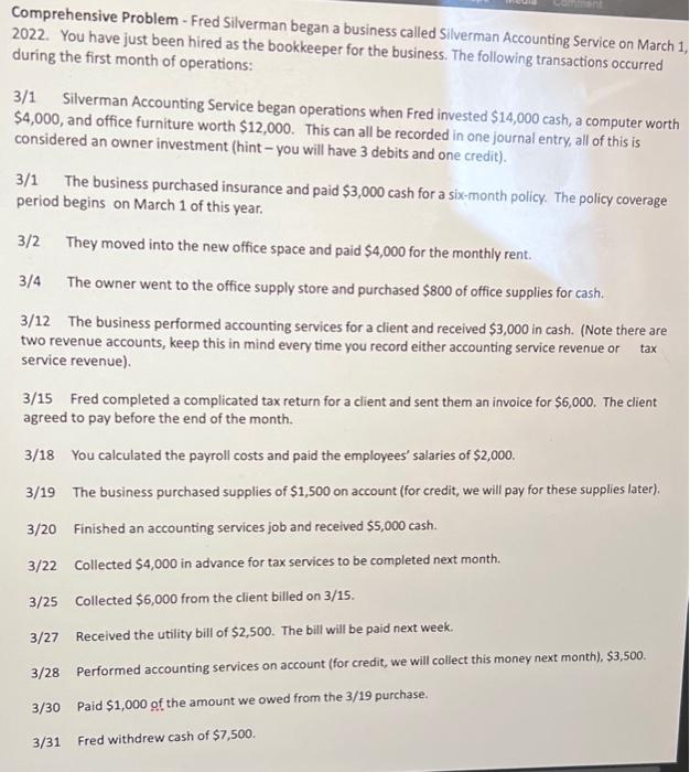 Comprehensive Problem - Fred Silverman began a | Chegg.com