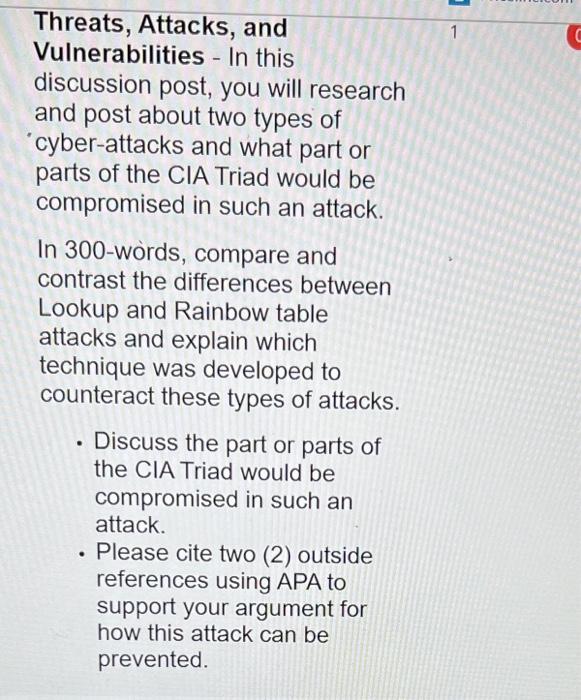 Solved Threats, Attacks, and Vulnerabilities - In this | Chegg.com