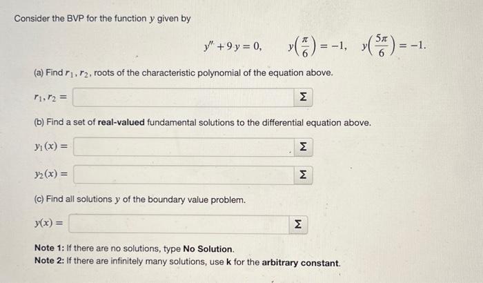 Solved Consider the BVP for the function y given by | Chegg.com