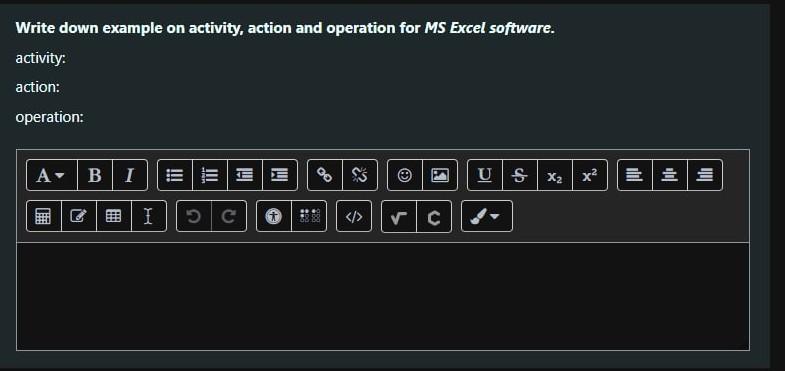 Solved Write down example on activity, action and operation | Chegg.com