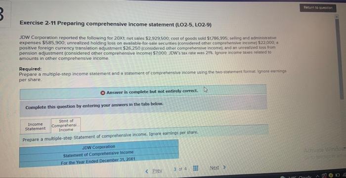 Solved Exercise 2-11 Preparing comprehensive income | Chegg.com