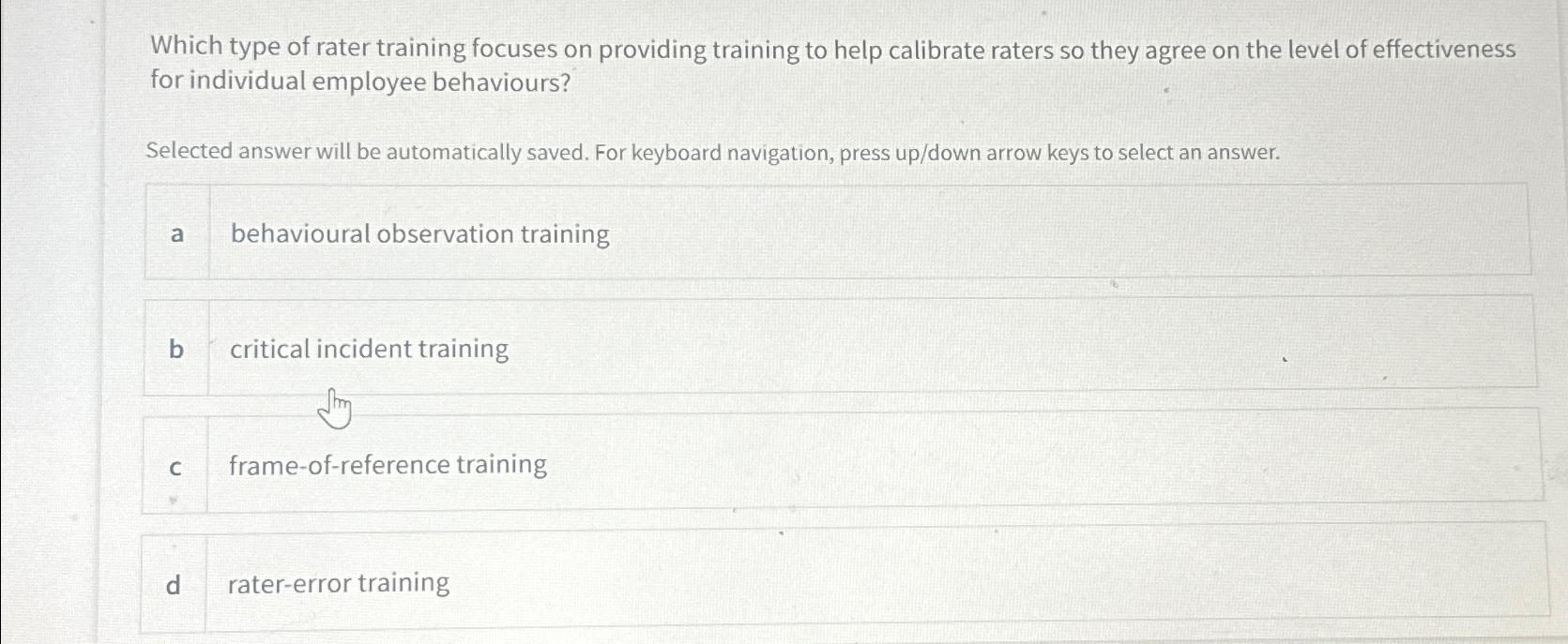 Solved Which type of rater training focuses on providing | Chegg.com