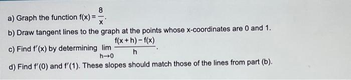 Solved a) Graph the function f(x)=x8. b) Draw tangent lines | Chegg.com