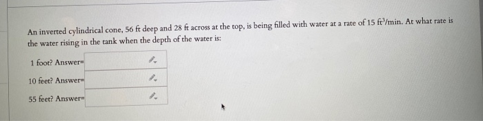 Solved An inverted cylindrical cone, 56 ft deep and 28 ft | Chegg.com