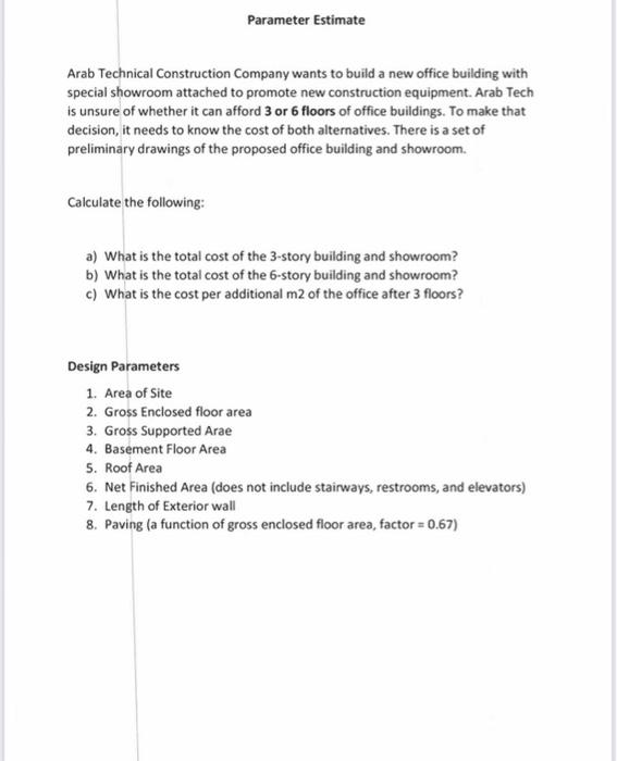 Solved Parameter Estimate Arab Technical Construction | Chegg.com