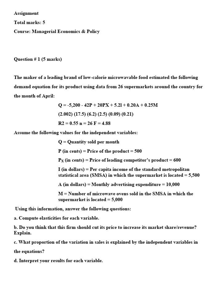 Solved Assignment Total marks: 5 Course: Managerial | Chegg.com