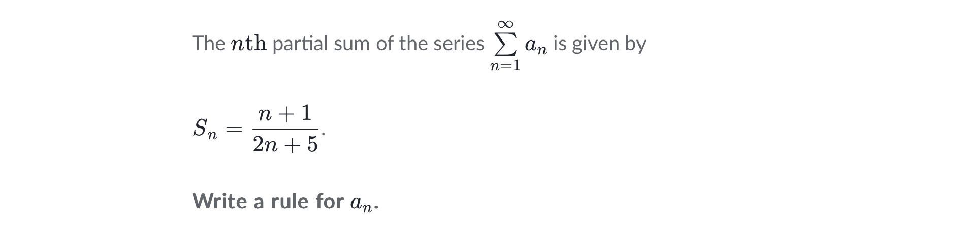 Solved The nth partial sum of the series ∑n=1∞an ﻿is given | Chegg.com