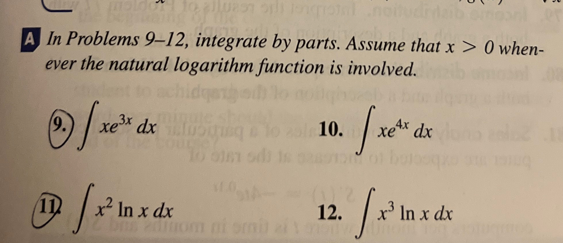 Solved A In Problems 9-12, ﻿integrate by parts. Assume that | Chegg.com