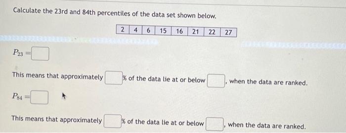 Solved Calculate the 23rd and 84 th percentiles of the data | Chegg.com