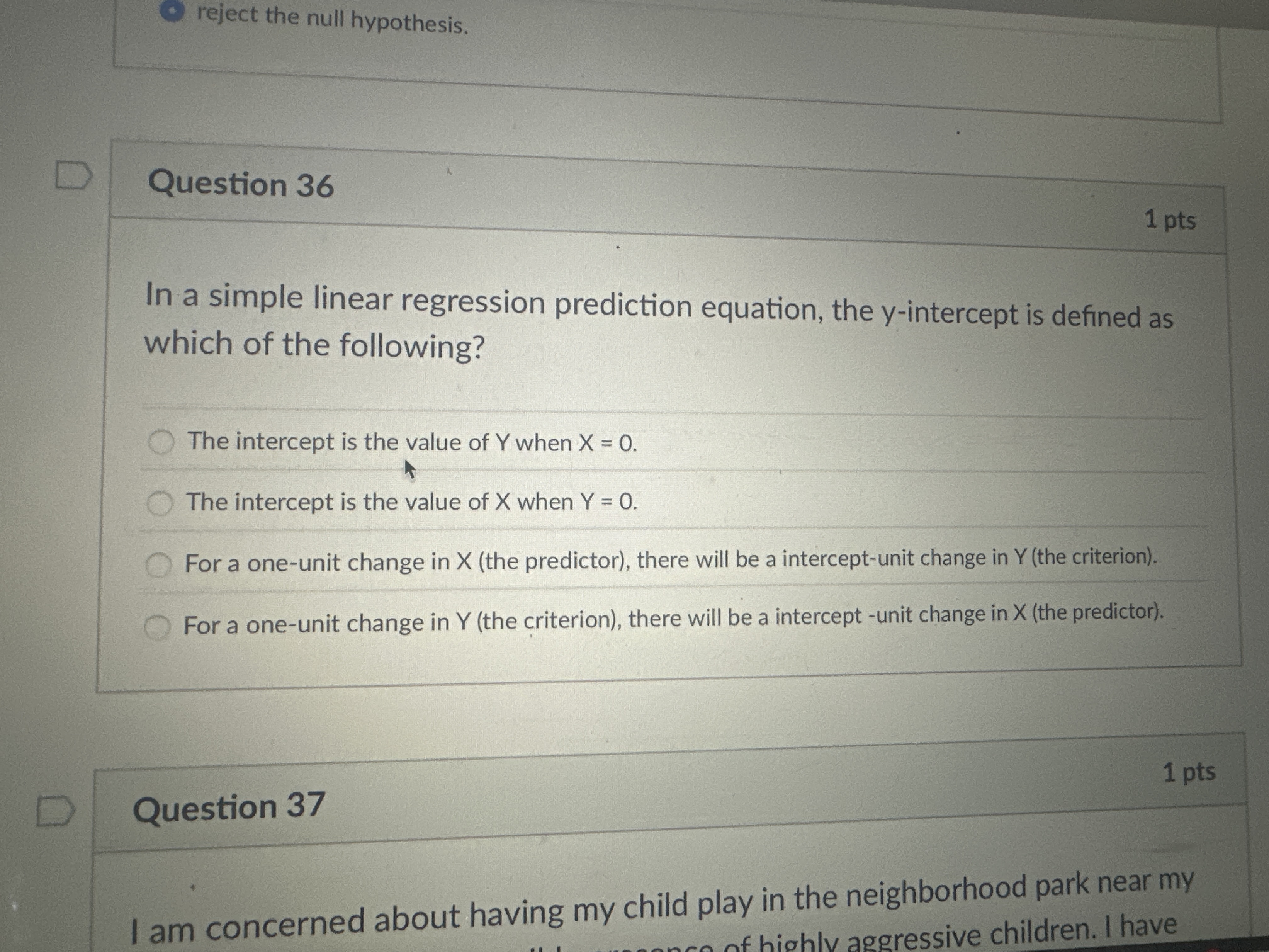 Solved Question 36In a simple linear regression prediction | Chegg.com
