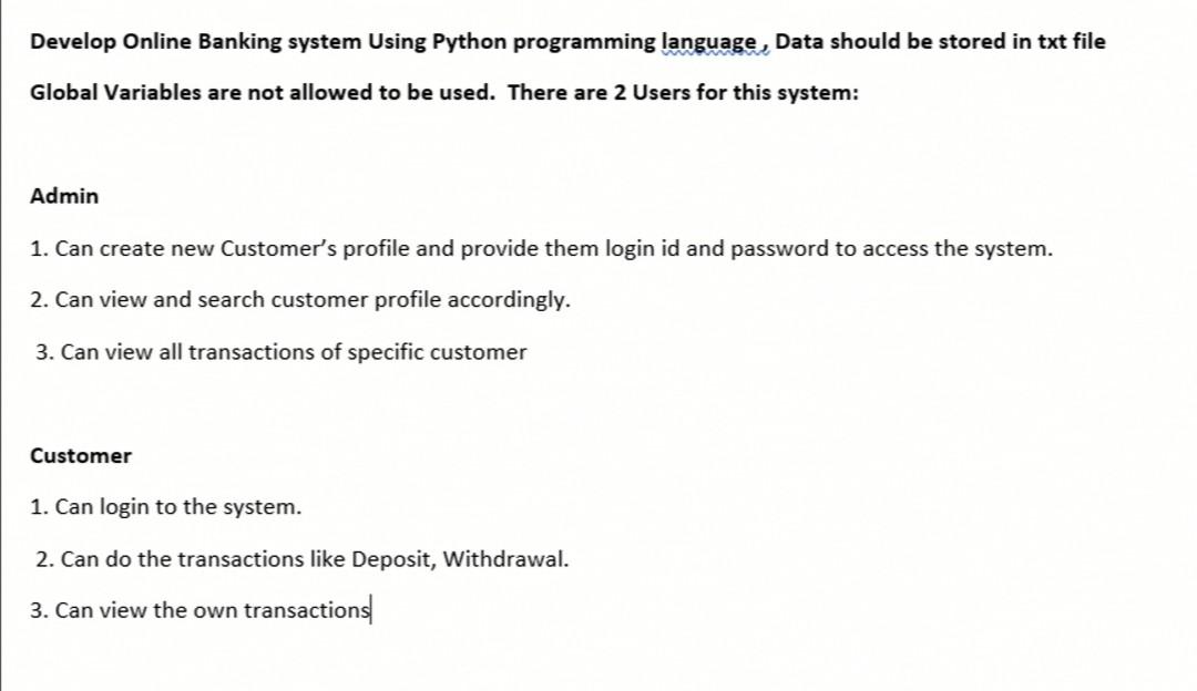 Solved Develop Online Banking System Using Python