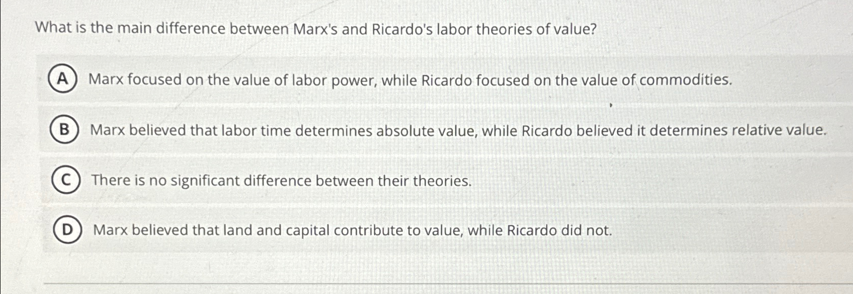 Solved What is the main difference between Marx's and | Chegg.com