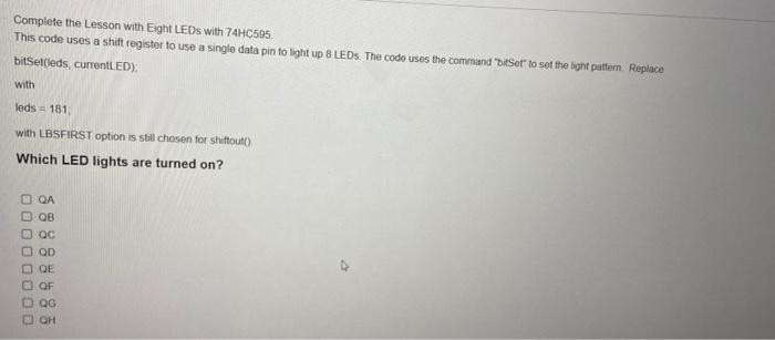 Complete the Lesson with Eight LEDs with 74HC595. | Chegg.com