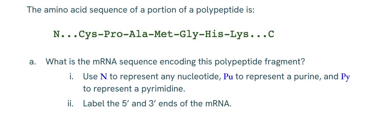 Solved The amino acid sequence of a portion of a polypeptide | Chegg.com