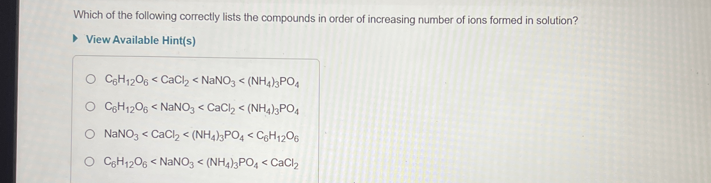 Solved Which of the following correctly lists the compounds | Chegg.com