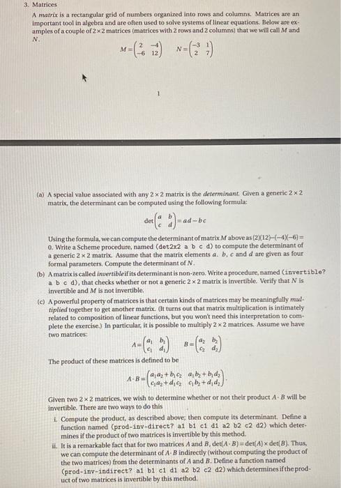 Solved 3. Matrices A matrix is a rectangular grid of numbers | Chegg.com