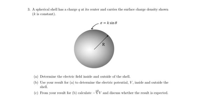 Solved 3. A spherical shell has a charge q at its center and | Chegg.com