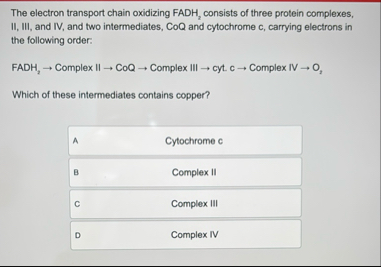 Solved The electron transport chain oxidizing FADH, consists | Chegg.com