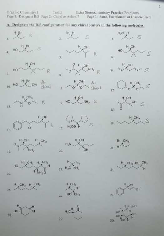 Solved Organic Chemistry I Test 2 Extra Stereochemistry | Chegg.com