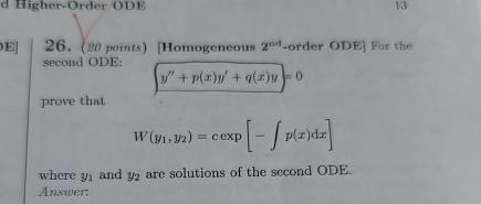 Solved ( 20 ﻿points) [Homogeneous 2nd -order ODE] ﻿For the | Chegg.com