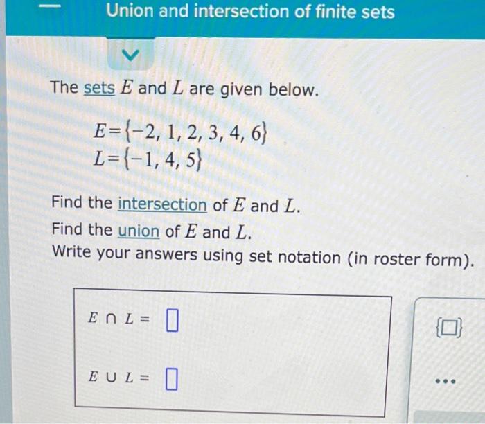 Solved The sets E and L are given below. | Chegg.com