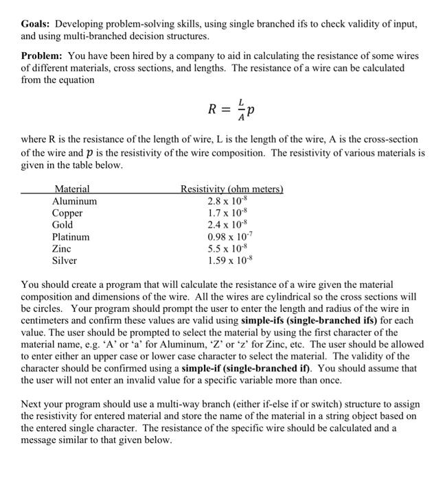 Solved Goals: Developing problem-solving skills, using | Chegg.com