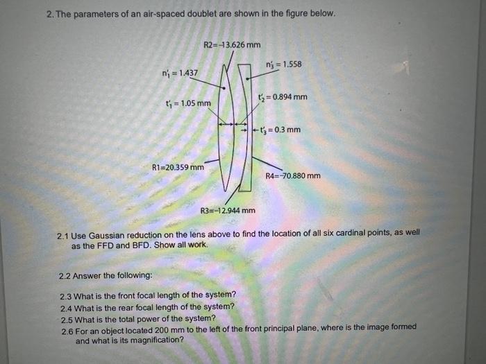 2. The parameters of an air-spaced doublet are shown | Chegg.com