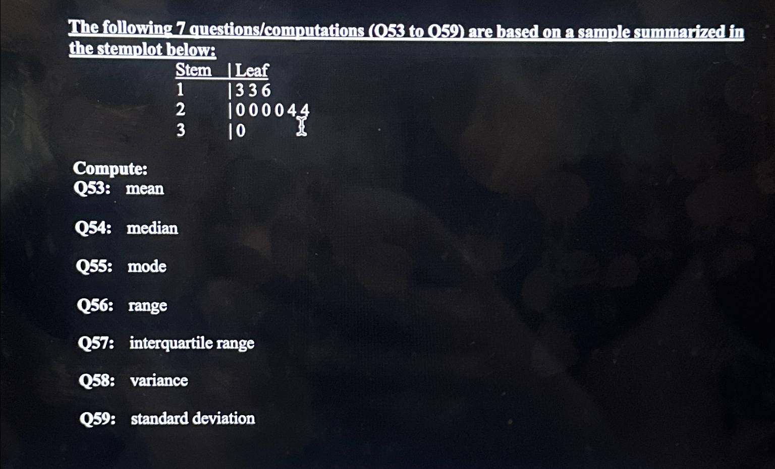 Solved The following 7 ﻿questions/computations ( 053 ﻿to | Chegg.com