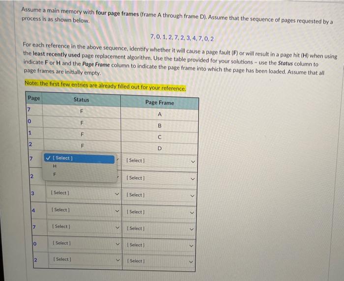 Solved Assume a main memory with four page frames (frame A | Chegg.com