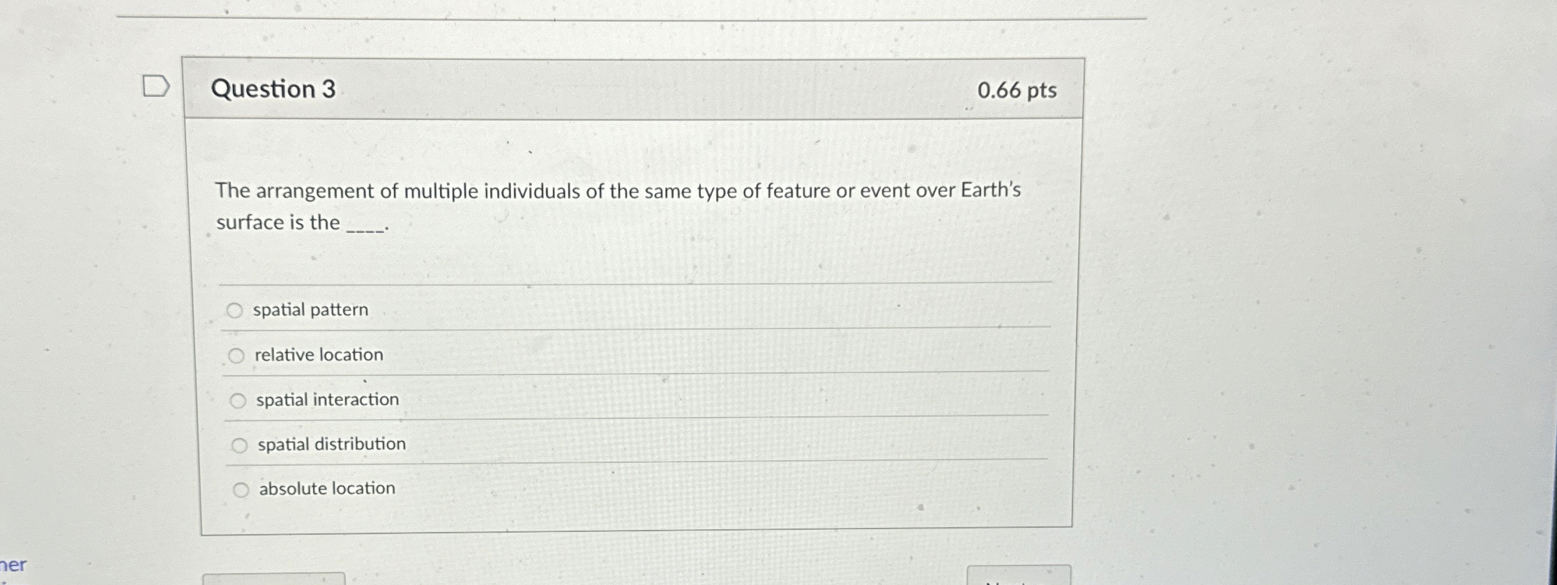 Solved Question 3The arrangement of multiple individuals of | Chegg.com