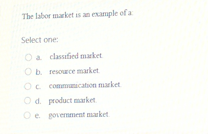 Solved The labor market is an example of a:Select one:a. | Chegg.com