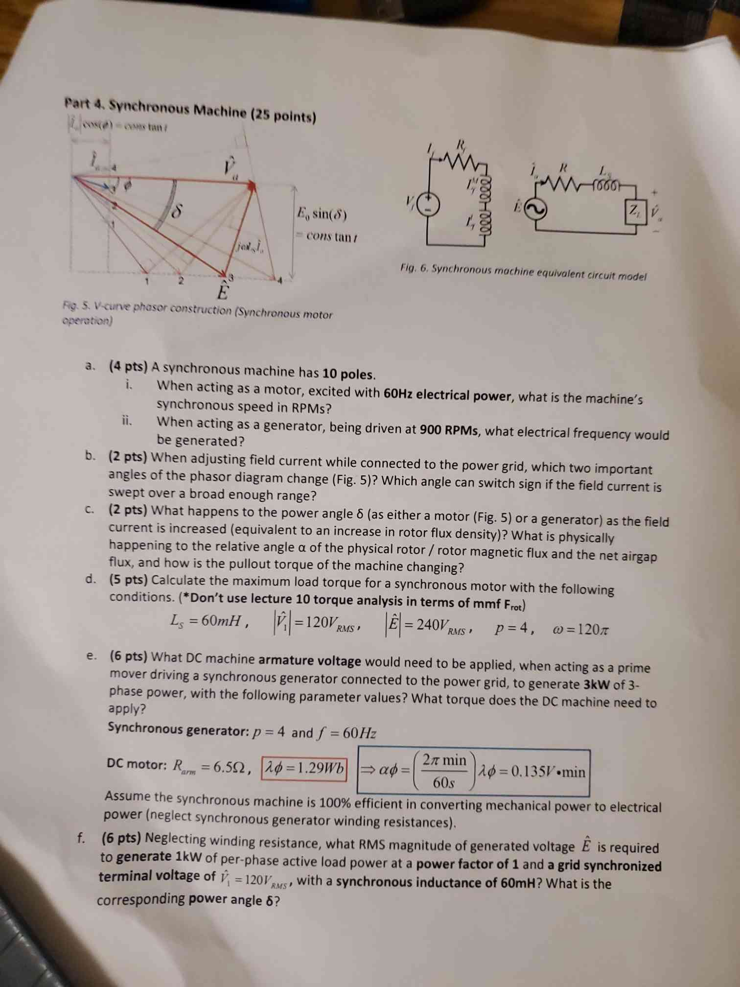 Solved Part 4. ﻿Synchronous Machine ( 25 ﻿points)Fig. 6. | Chegg.com