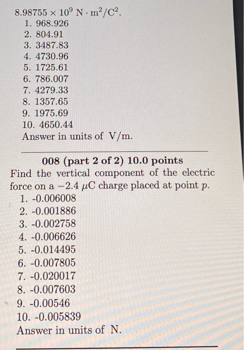 Solved 007 (part 1 of 2) 10.0 points Two charges are located | Chegg.com