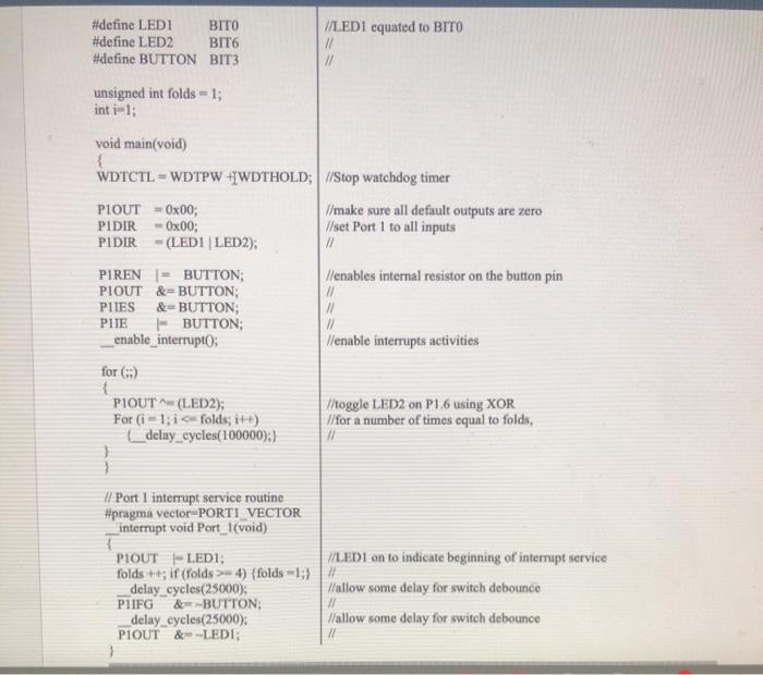 Solved [10] For the following MSP430 C program, fill in the | Chegg.com