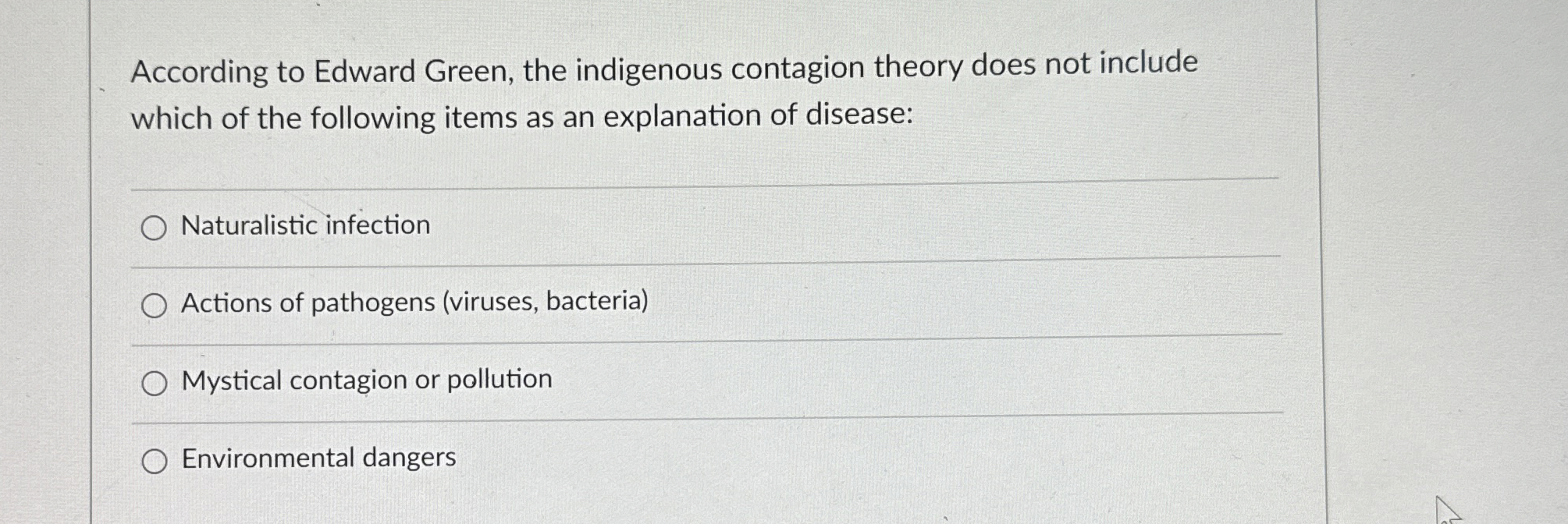 Solved According to Edward Green, the indigenous contagion | Chegg.com