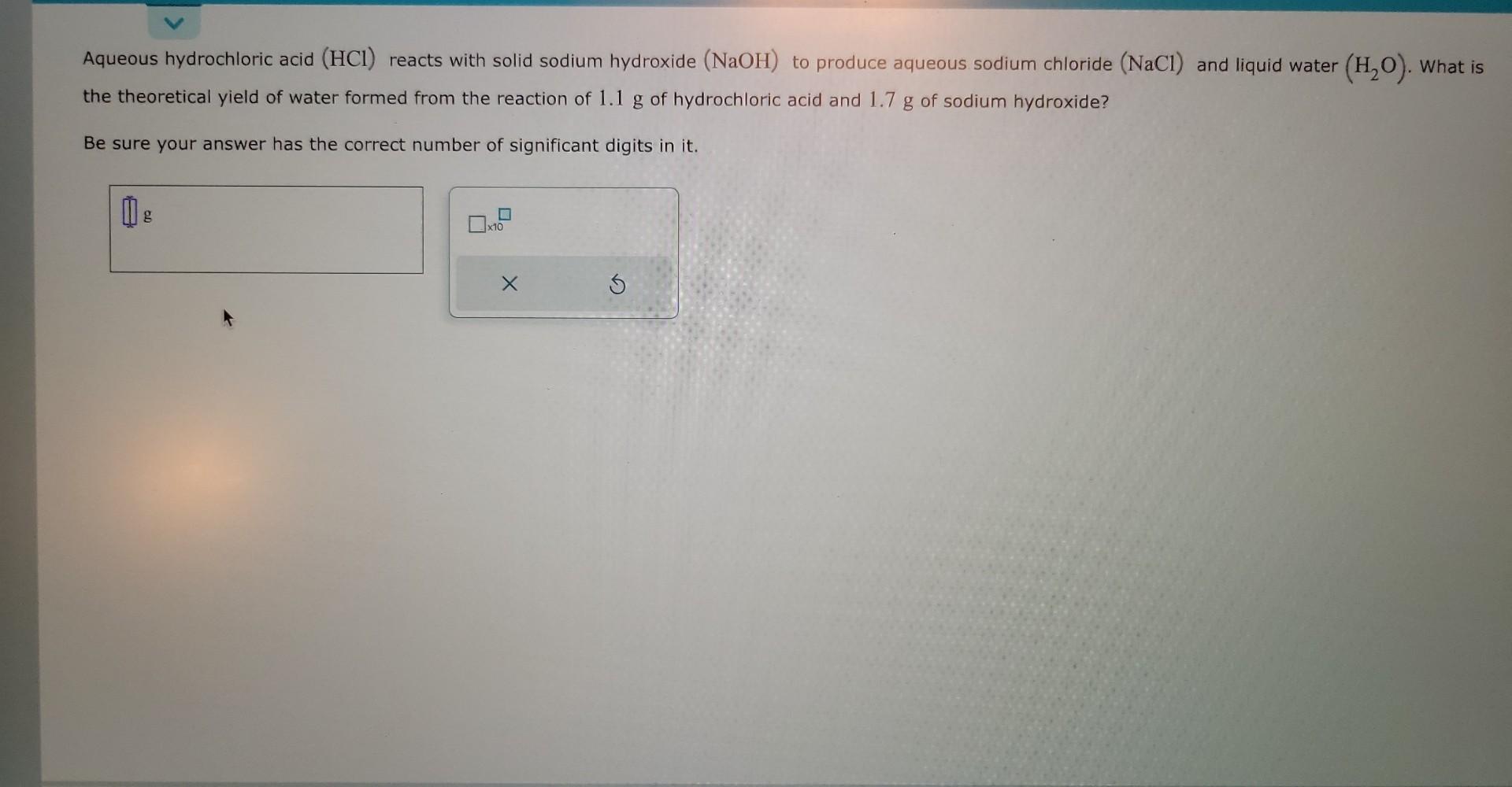 Solved Aqueous hydrochloric acid (HCl) reacts with solid | Chegg.com